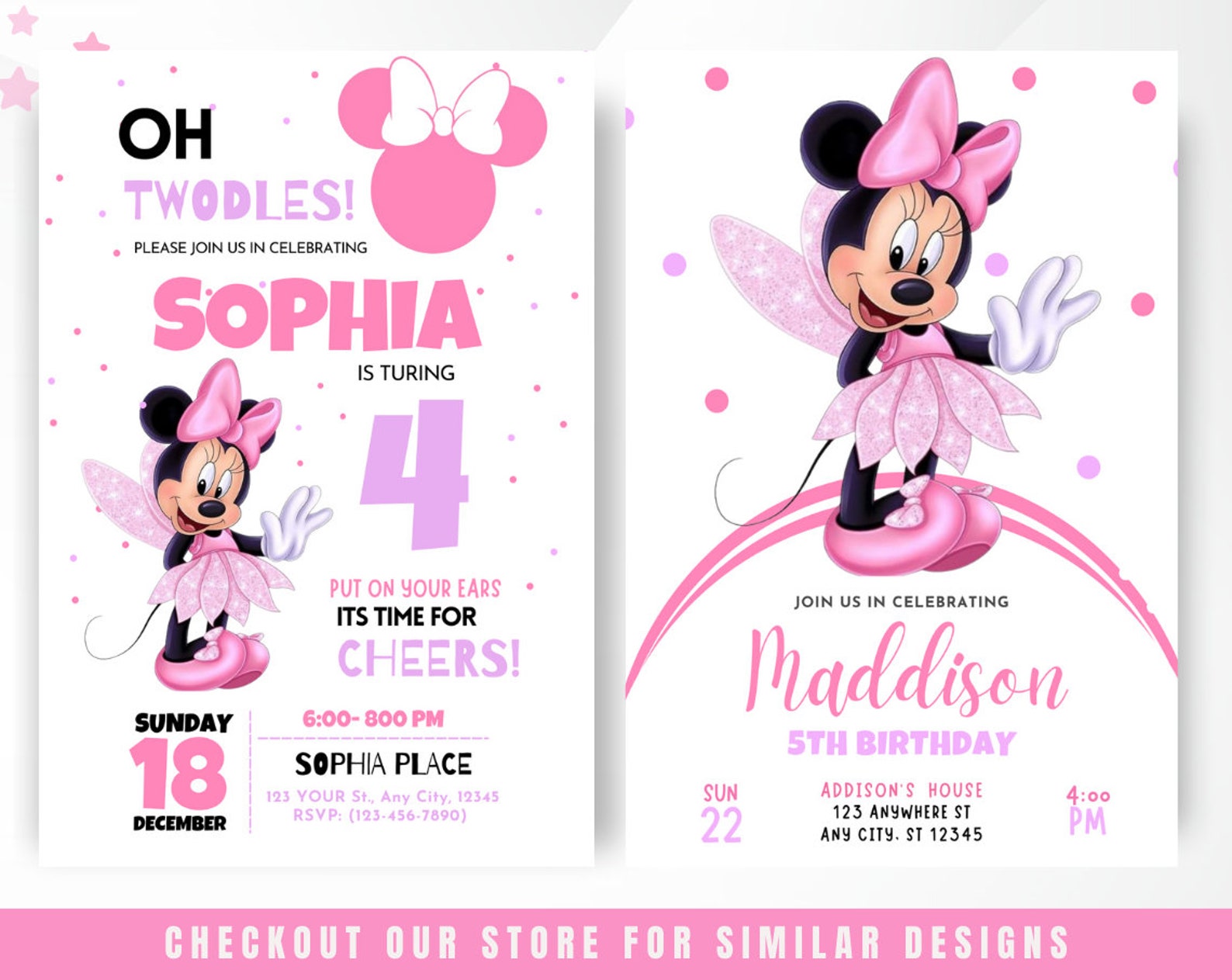 Minnie Mouse Party Invitation, Minnie Mouse Birthday Invite, Pink Minnie Mouse Template ...