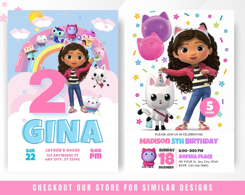 Editable Gabby's Dollhouse Birthday Invitation - Girl's Gabby Birthday ...