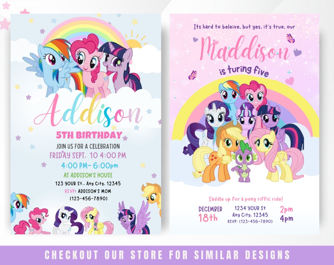 Editable My Little Pony Birthday Invitation: Canva Party Template ...