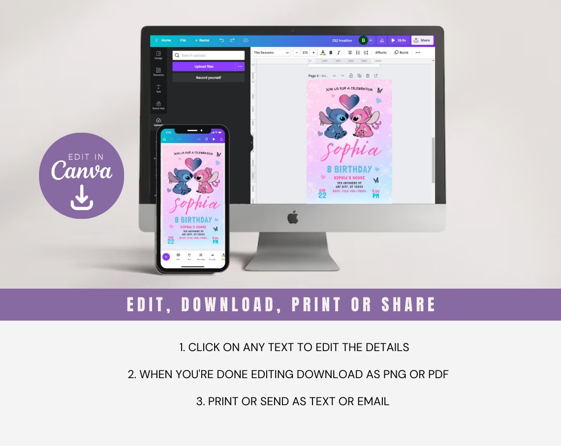 Editable Stitch Party Invitation Template, Printable Birthday Party ...