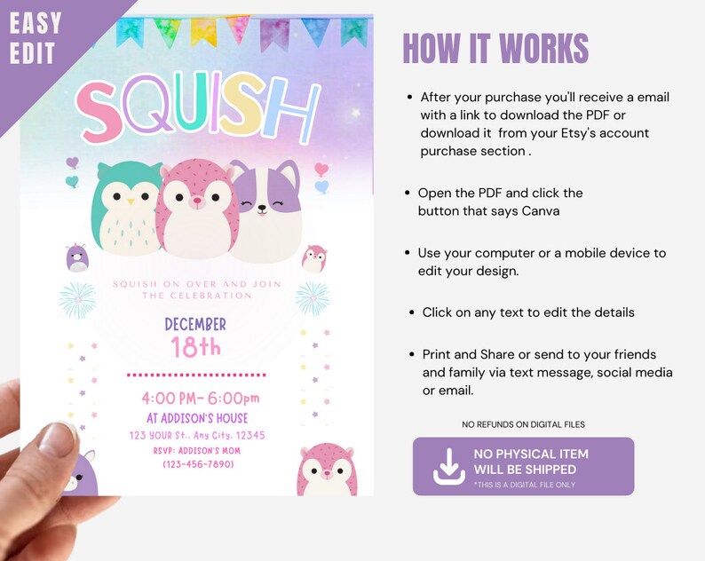 Squishmallow Birthday Invitation Squishmallow Editable Invitation ...