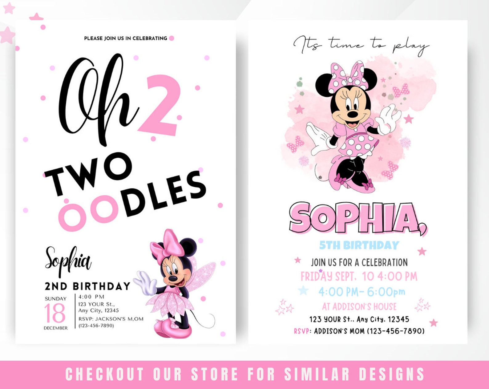 Editable Minnie Mouse Party Invitation - Minnie Pink Theme Invite ...