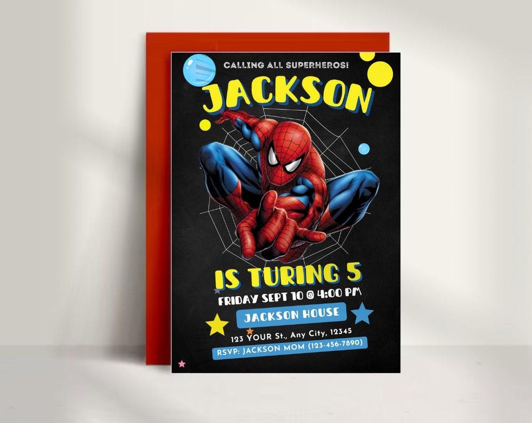 Spiderman Birthday Invite, Spiderman Party Invitation, Kids Birthday ...