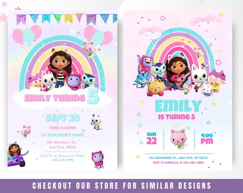 Gabby's Dollhouse Birthday Party Invitation, Editable Gabby's Kids ...