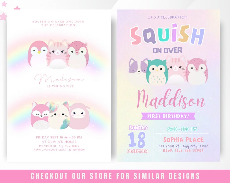 Squishmallow Birthday Invitation Birthday Invitation Template, Birthday ...