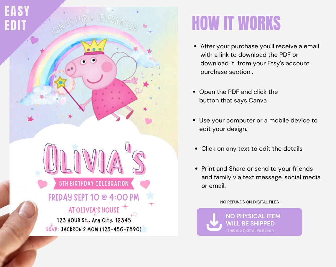 Peppa Pig Invitation Birthday Invitation Peppa Pig Birthday Invitation ...