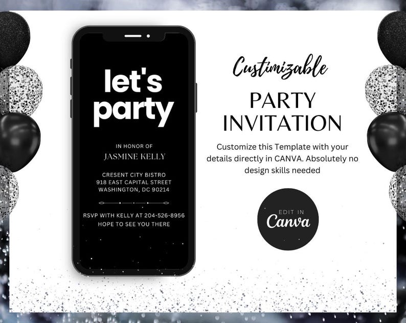 Birthday Party Invitation: Editable Canva Template, Digital Party ...