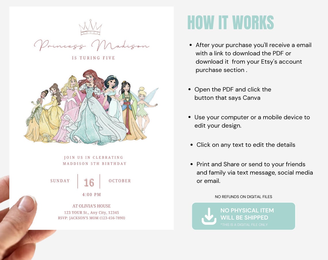 Princess Birthday Invitation | All the Princesses Invitation | Disney ...
