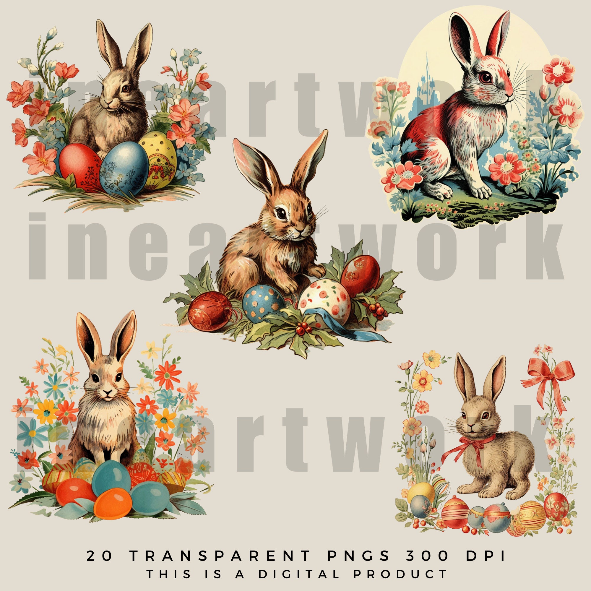 Retro Easter Bunny Clipart PNG Vintage Illustration Retro Easter ...