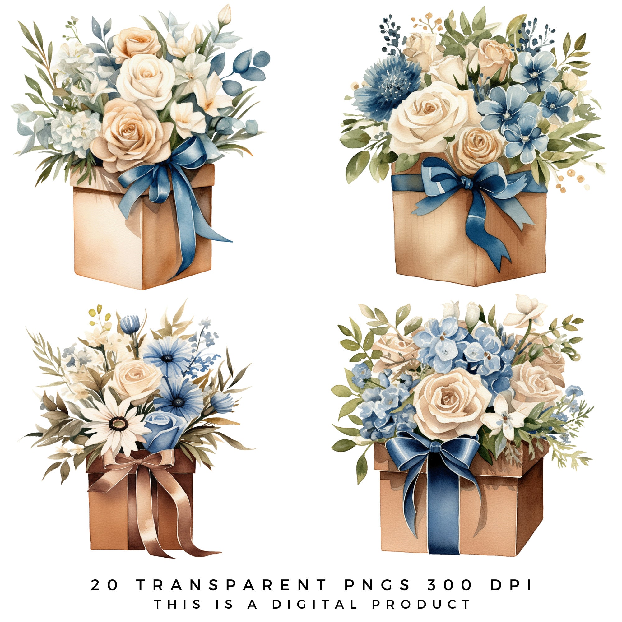 Flower Box Clipart Watercolor Flowers Floral Box Flower Gift Botanical ...