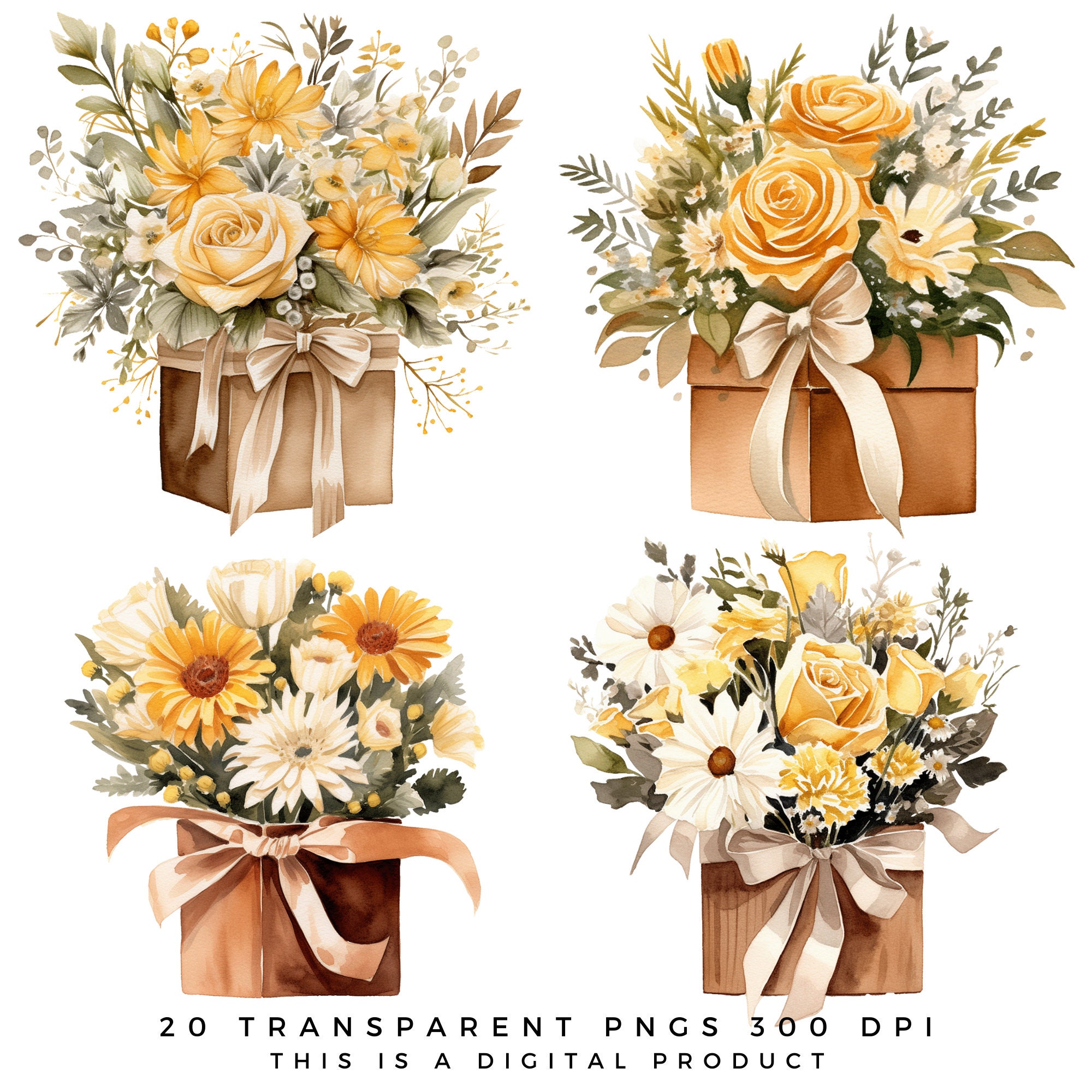 Flower Box Clipart Watercolor Flowers Floral Box Flower Gift Botanical ...