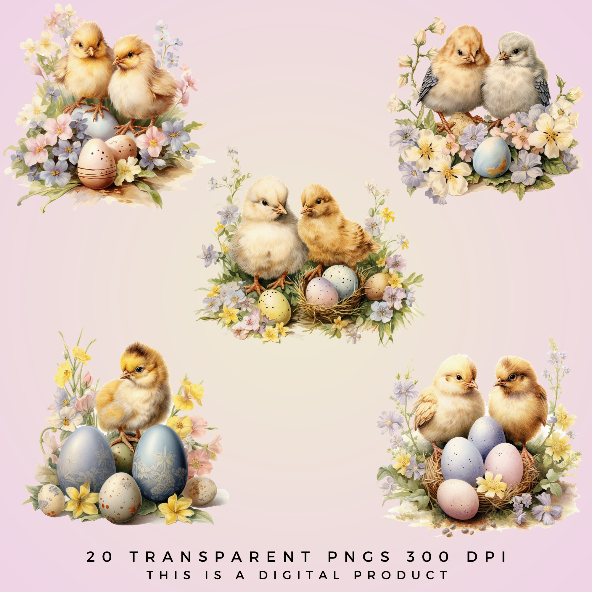 Watercolor Easter Chicks Clipart Pack Clipart for Commercial Use ...