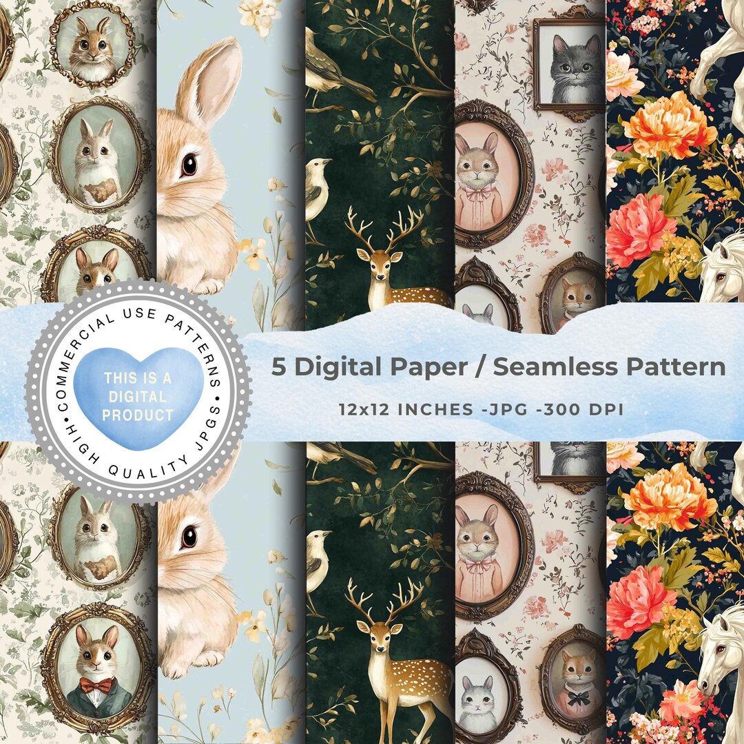 Animal Seamless Patterns | 5 Items | Junk Journal Papers|digital ...
