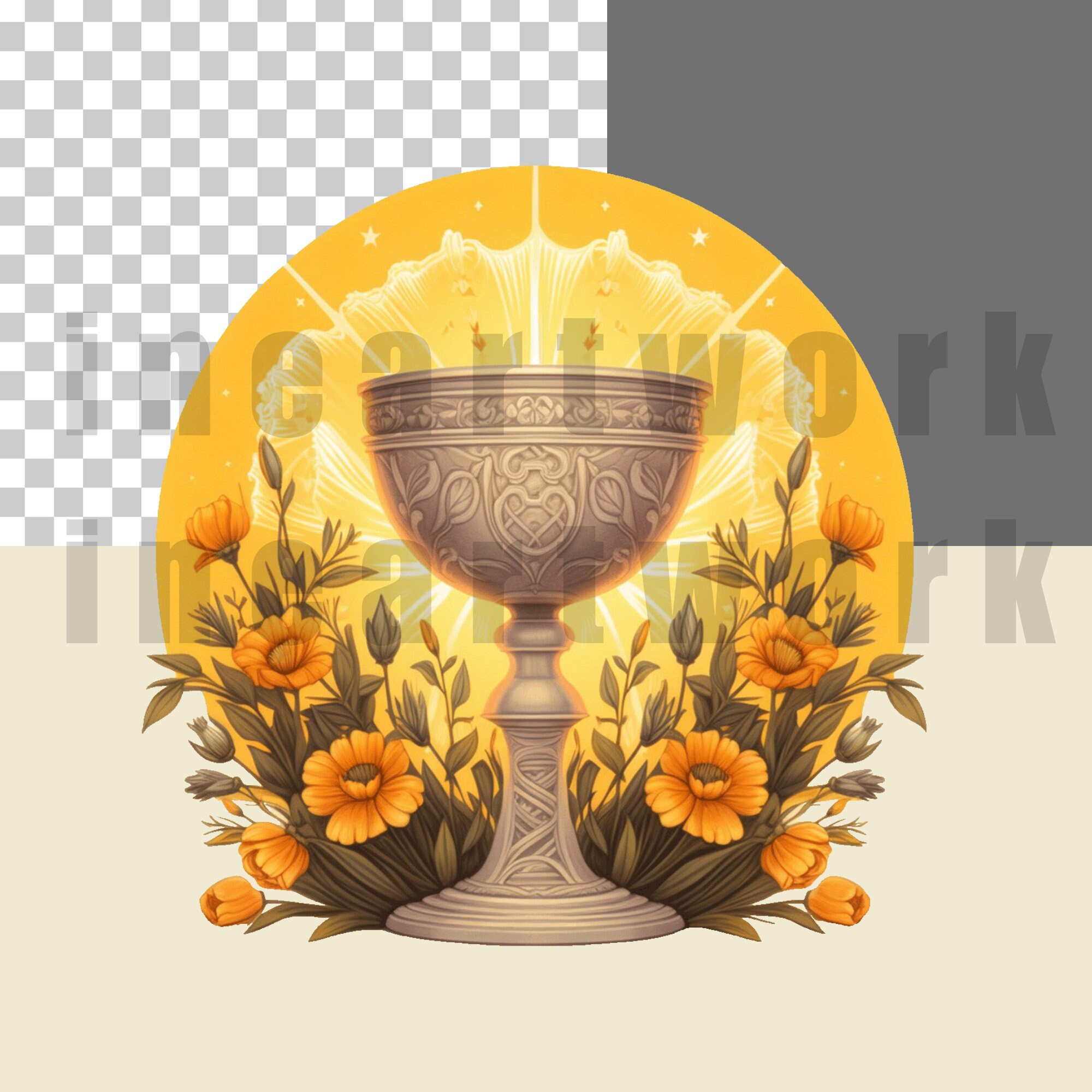 Holy Chalice Clipart Yellow Tones Watercolor Clipart Religious Prints ...