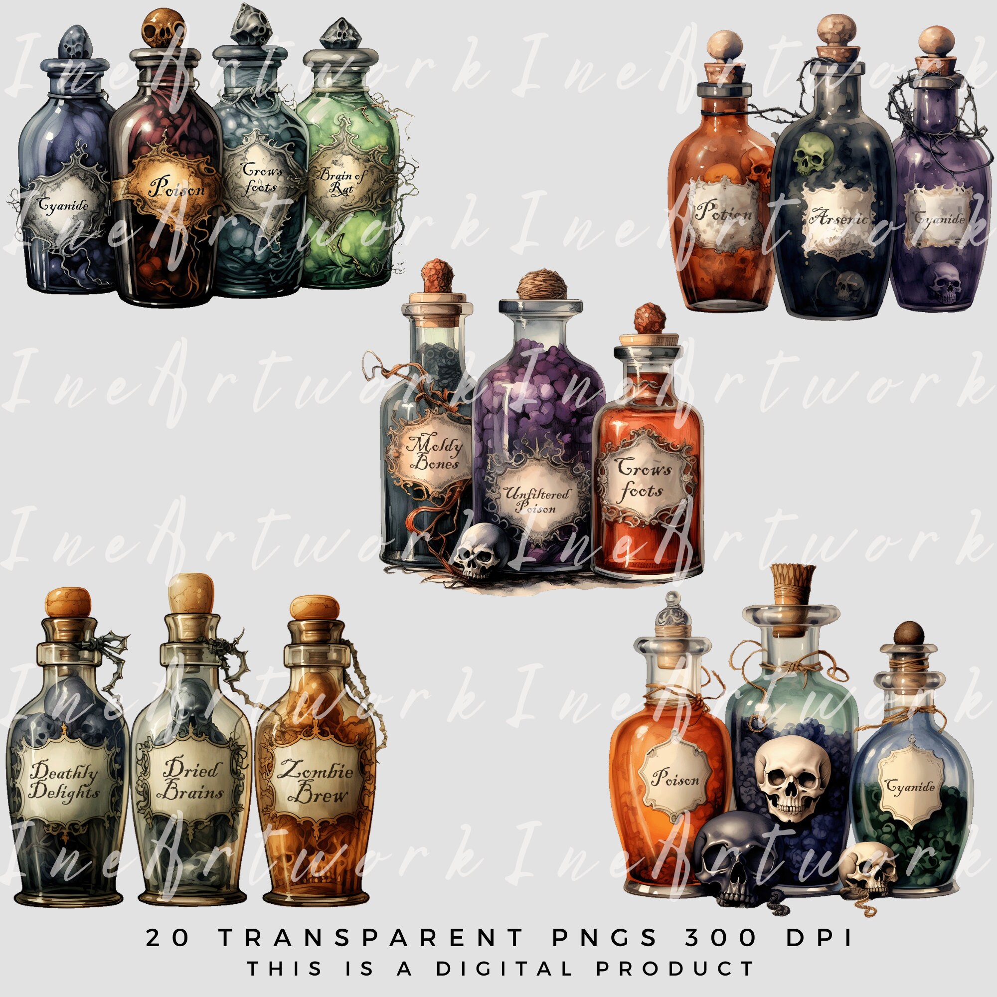 Apothecary Bottles Clip Art Potion Bottles Clip Art Halloween Clip Art ...