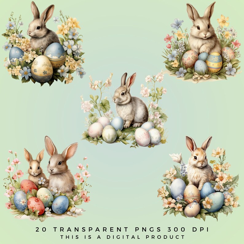 Watercolor Bunny Clipart Pack Clipart for Commercial Use Transparent ...