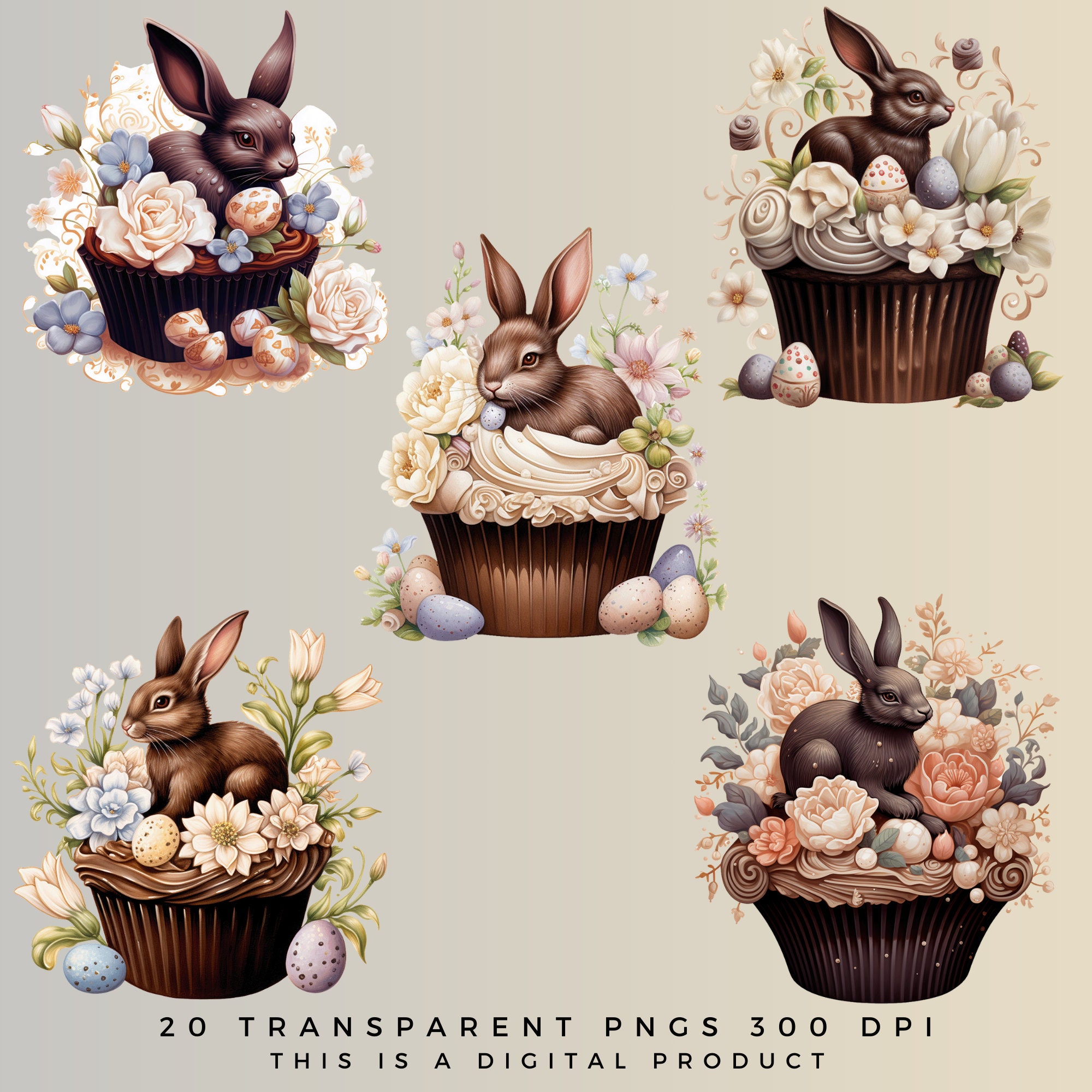 Easter Cupcakes Clipart Transparent PNG Easter Bunny Floral Cupcake ...