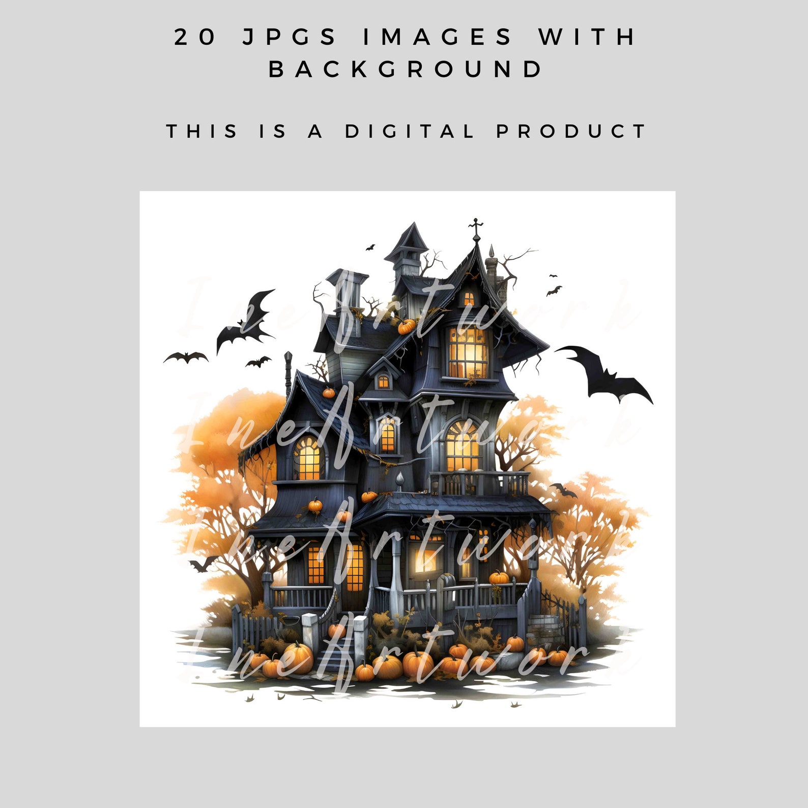 Haunted Houses Clipart: Watercolor Halloween Jpgs (commercial Use) - Etsy