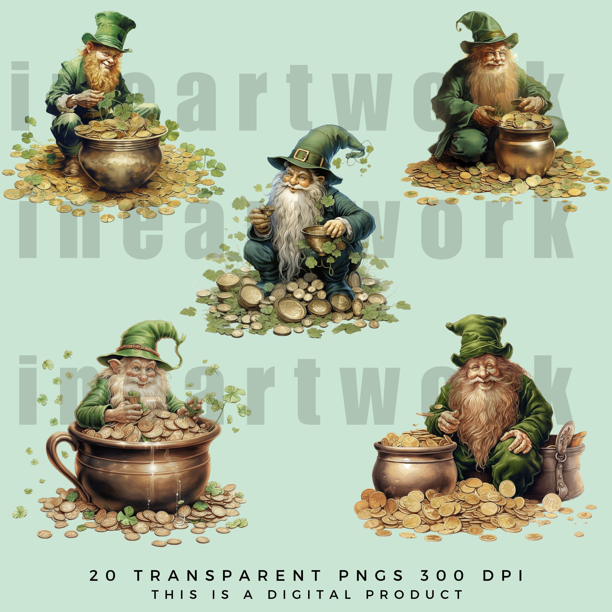 Leprechaun Clipart Watercolor St Patrick's Day Clipart Pot of Gold ...