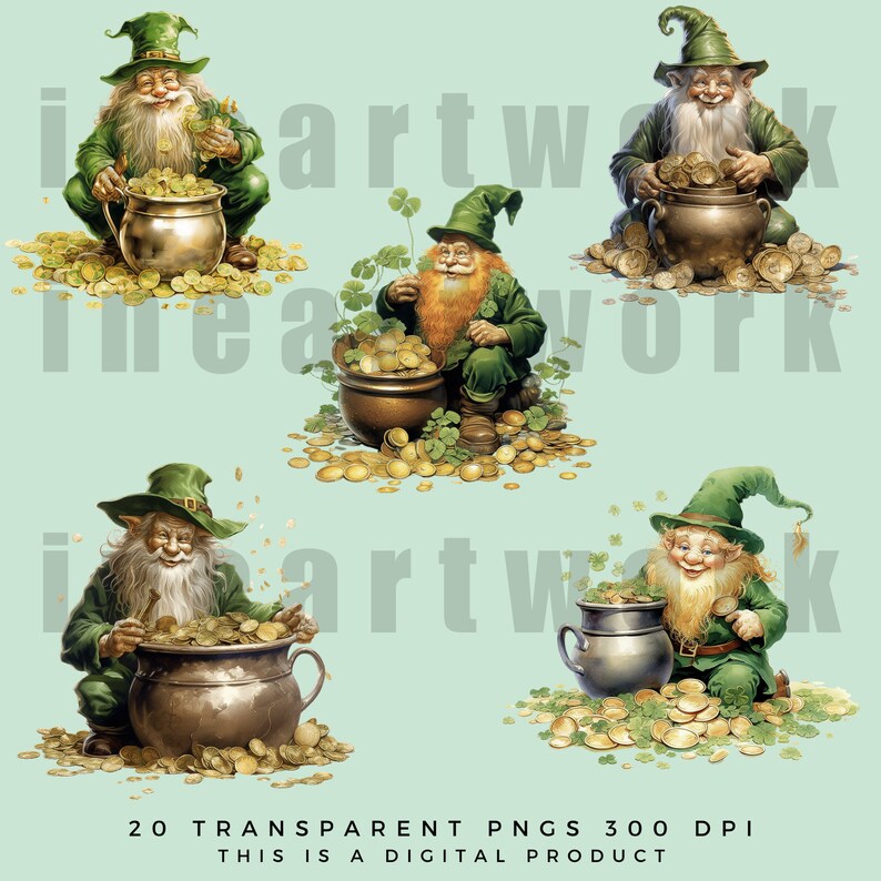 Leprechaun Clipart Watercolor St Patrick's Day Clipart Pot of Gold ...