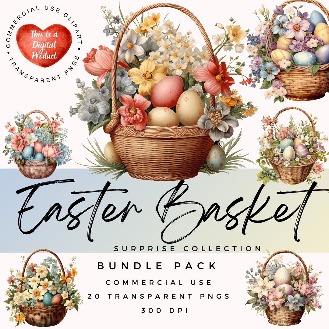 Watercolor Easter Baskets Clipart Transparent PNG Easter Bunny Basket ...