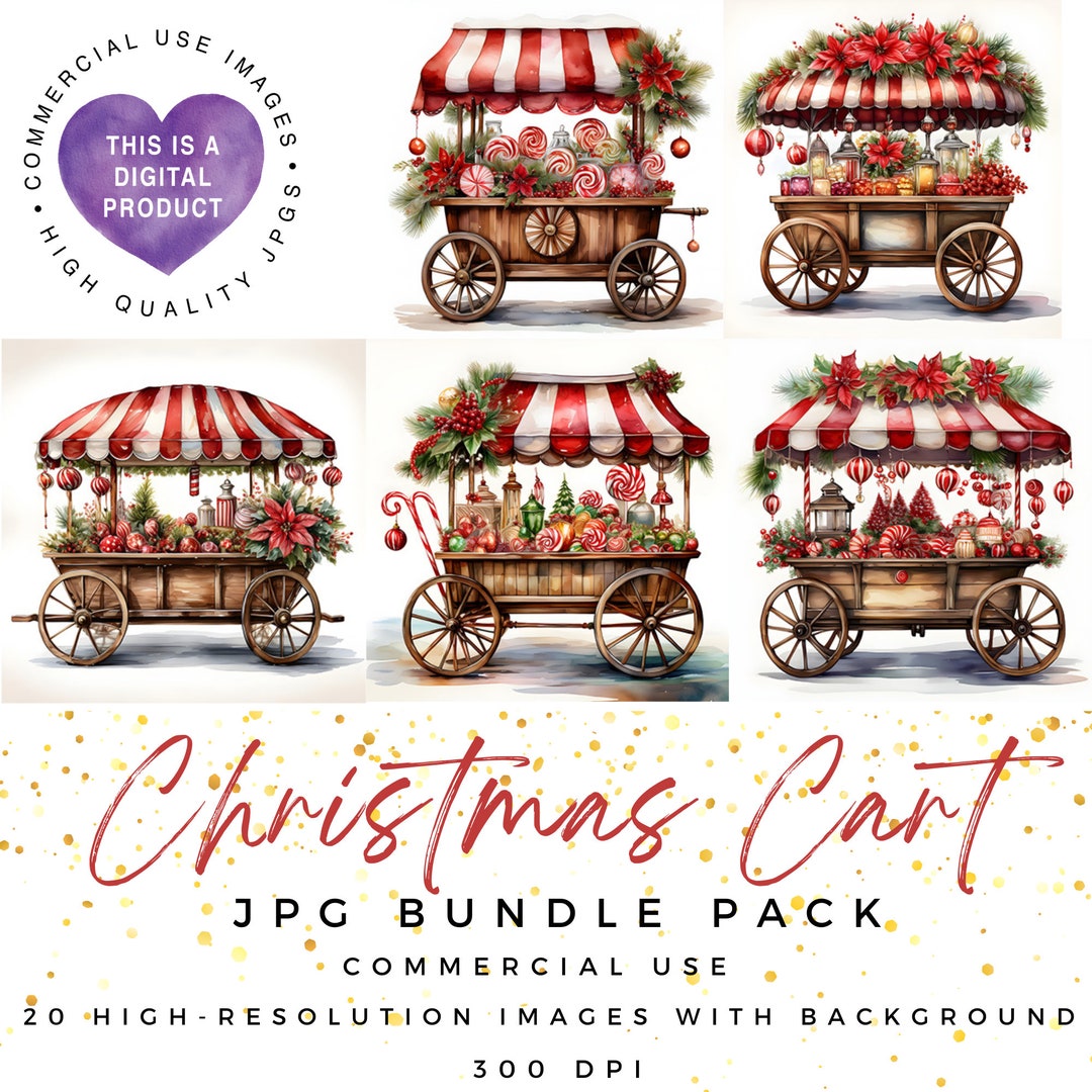Vintage Christmas Cart Clipart: Festive Holiday Jpgs (commercial Use ...