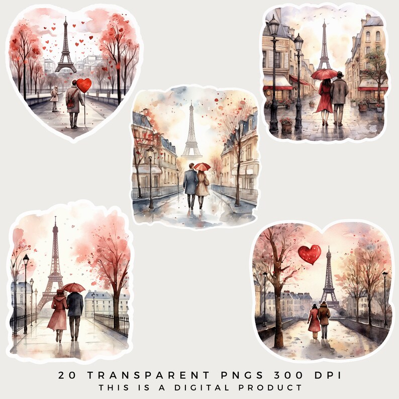 Paris Valentine's Day Clipart | Watercolor Paris | Travel Clipart ...