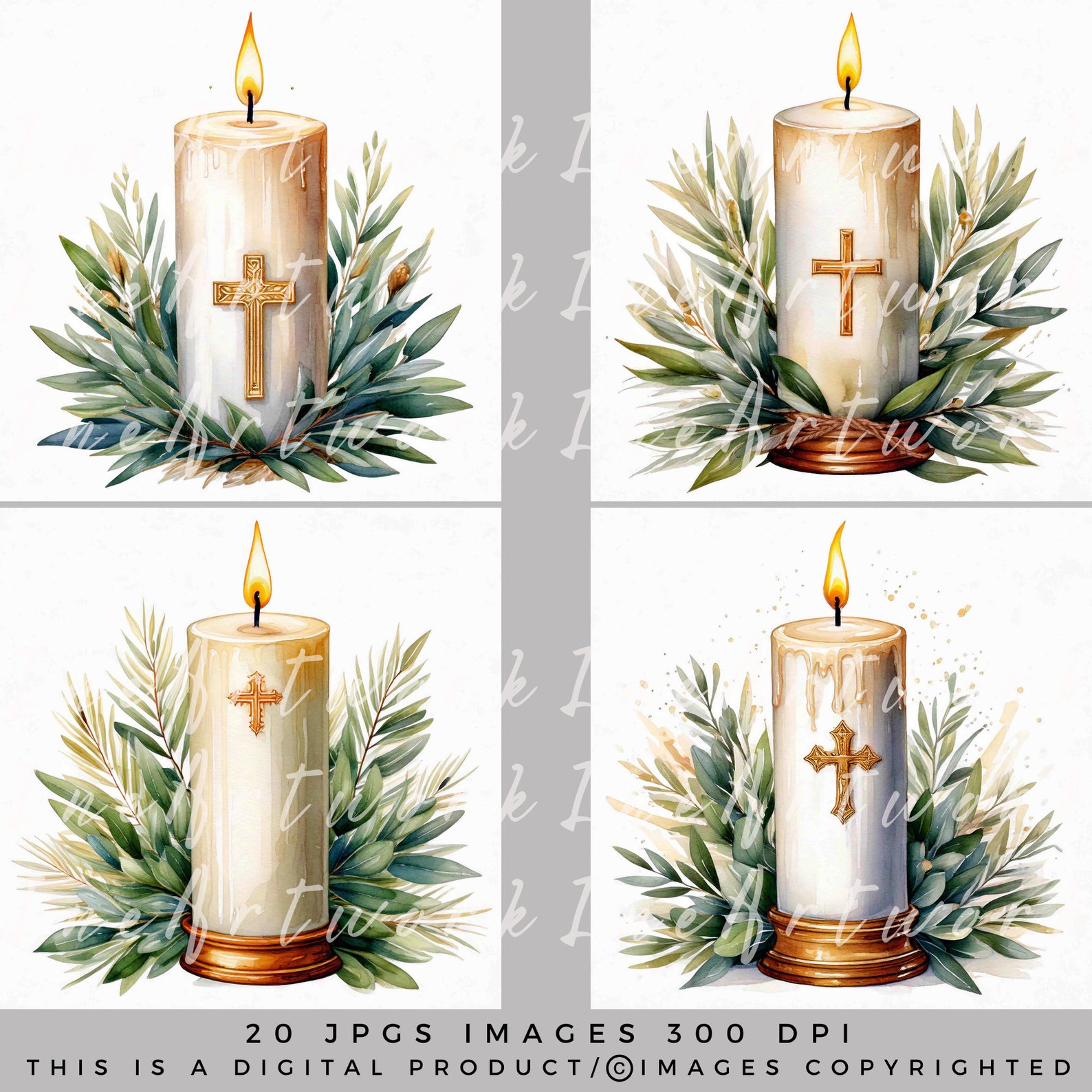 Religious Candle Clipart: Watercolor JPG Images (digital Download) - Etsy
