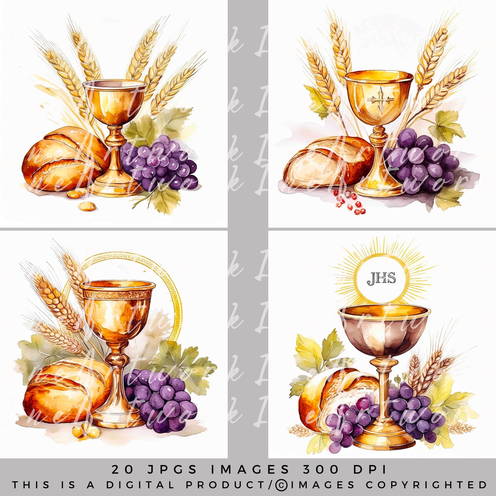 Holy Communion Clipart: Watercolor Chalice JPG Bundle (digital Download ...