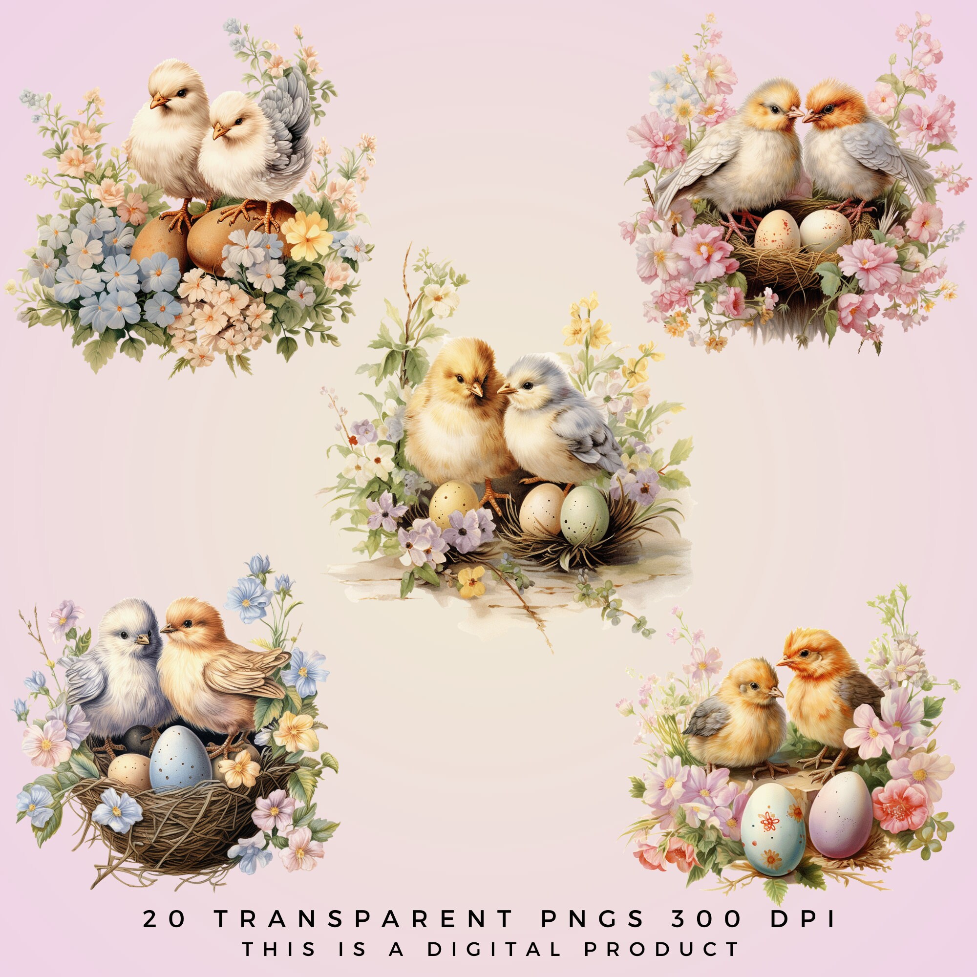 Watercolor Easter Chicks Clipart Pack Clipart for Commercial Use ...