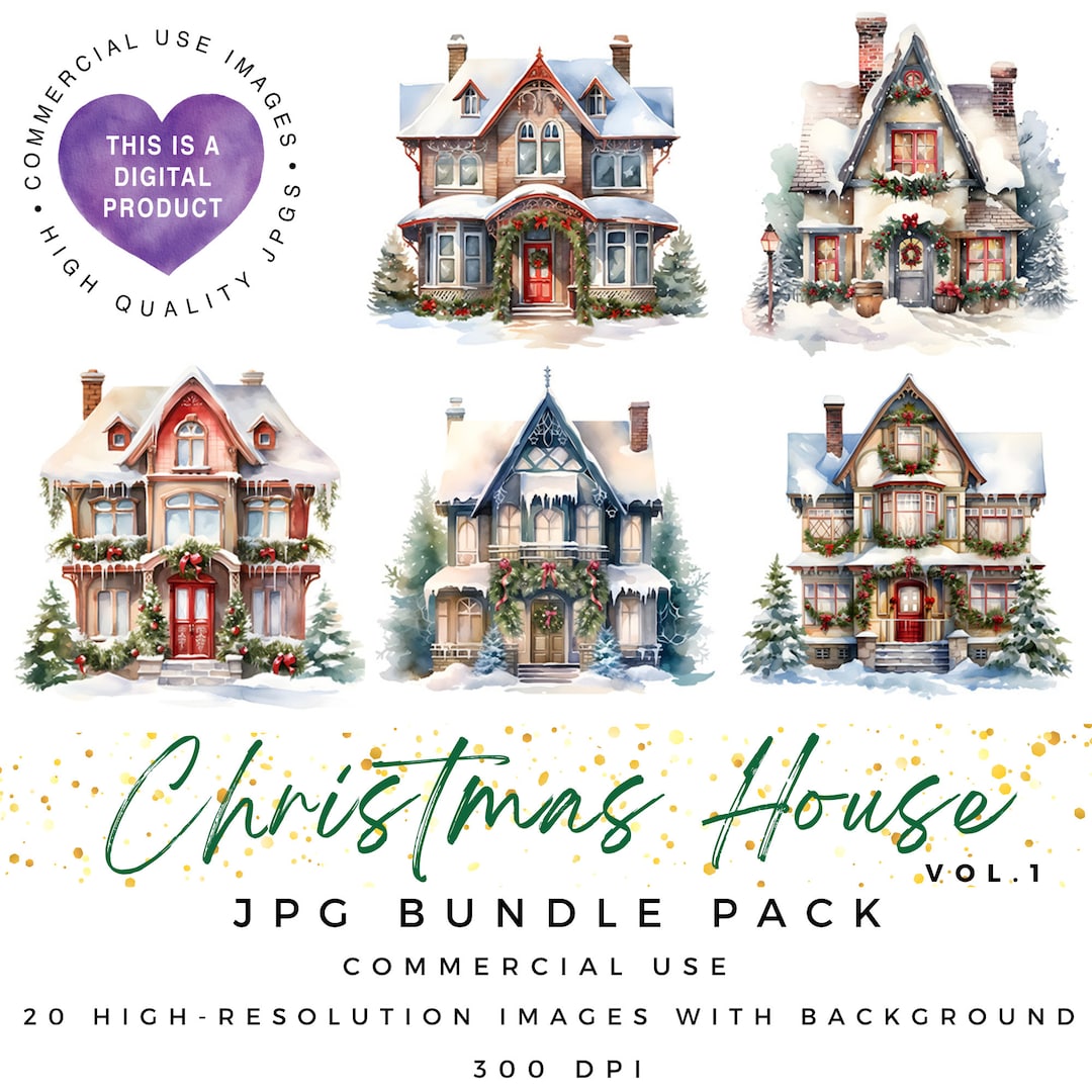 Christmas House Clipart: Snowy Watercolor Village (digital Download) - Etsy