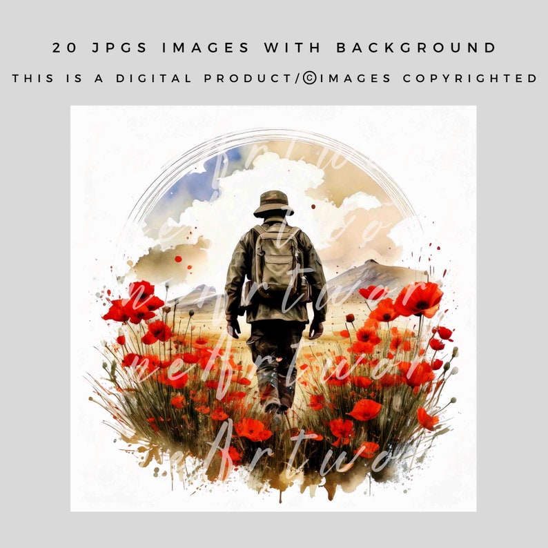 Anzac Soldier Watercolor Clipart: Memorial Day JPG Bundle (digital ...