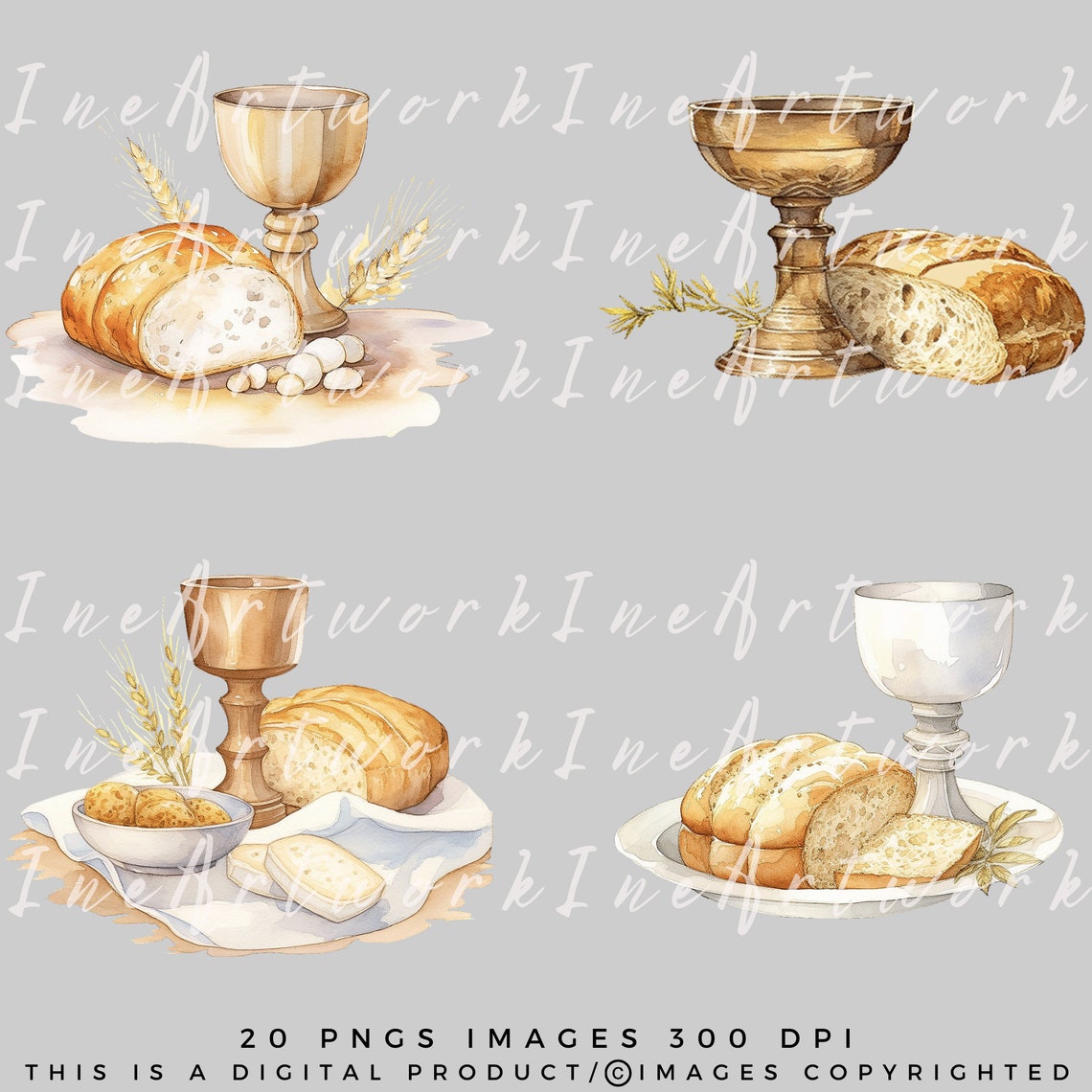 Holy Communion Watercolor Clipart: Religious PNG Graphics (digital ...