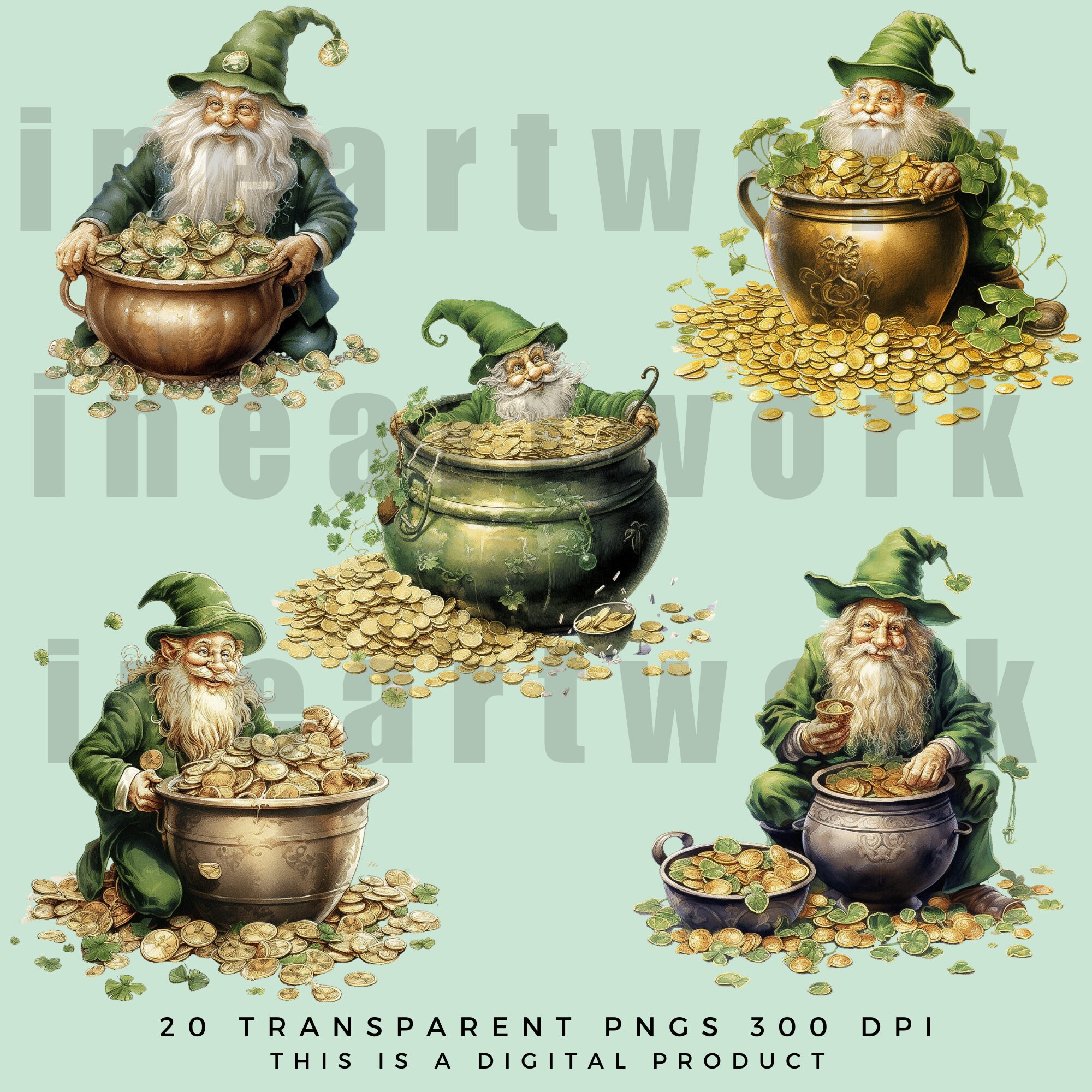 Leprechaun Clipart Watercolor St Patrick's Day Clipart Pot of Gold ...