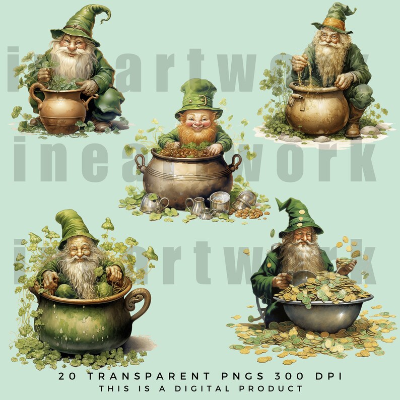 Leprechaun Clipart Watercolor St Patrick's Day Clipart Pot of Gold ...