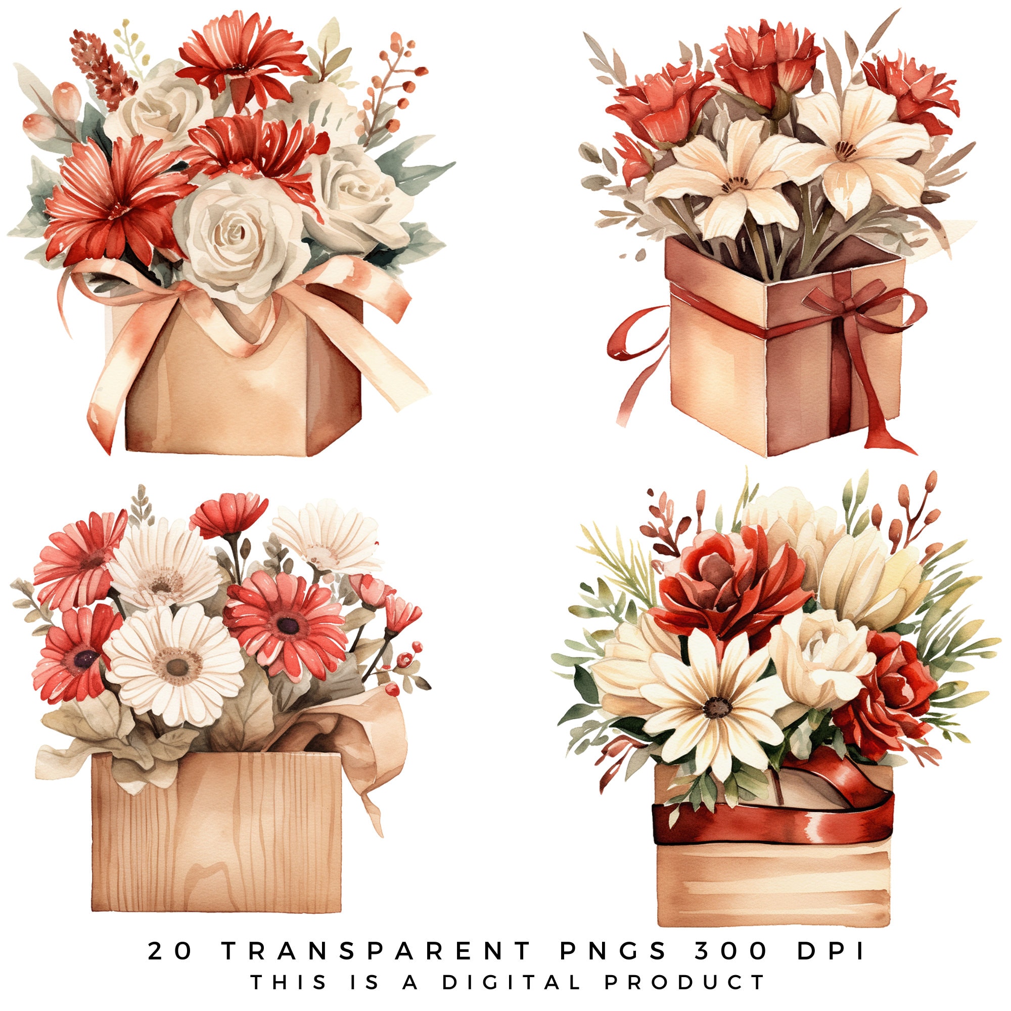 Flower Box Clipart Watercolor Flowers Floral Box Flower Gift Botanical ...