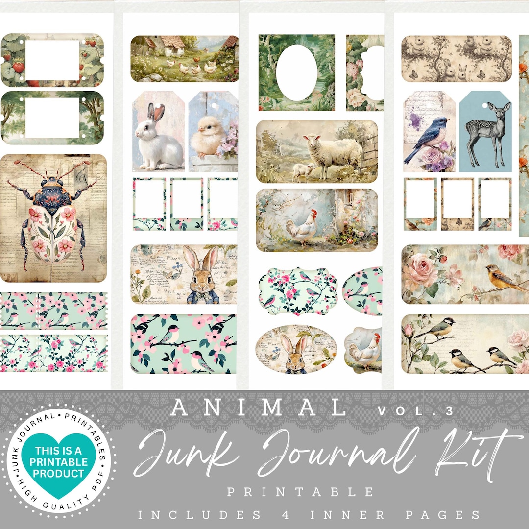 Animal Junk Journal Kit: Vintage Ephemera, Printable Paper (PDF-JPG) - Etsy