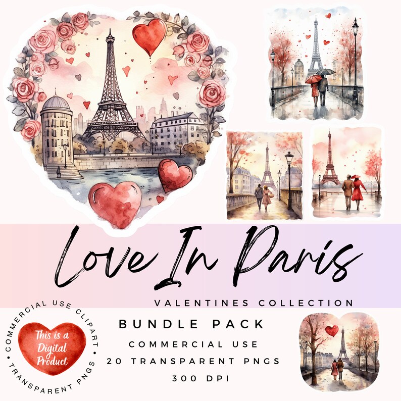 Paris Valentine's Day Clipart Watercolor Paris Travel Clipart ...