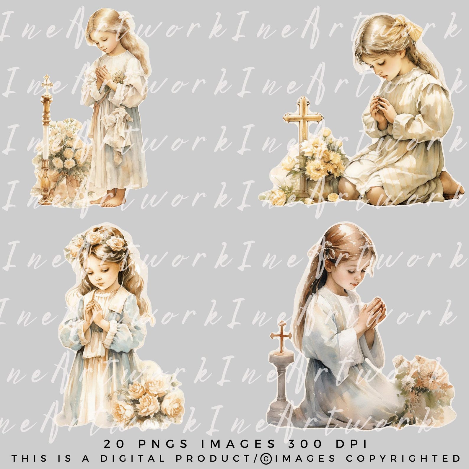 First Communion Clipart: Watercolor PNG Graphics (digital Download) - Etsy