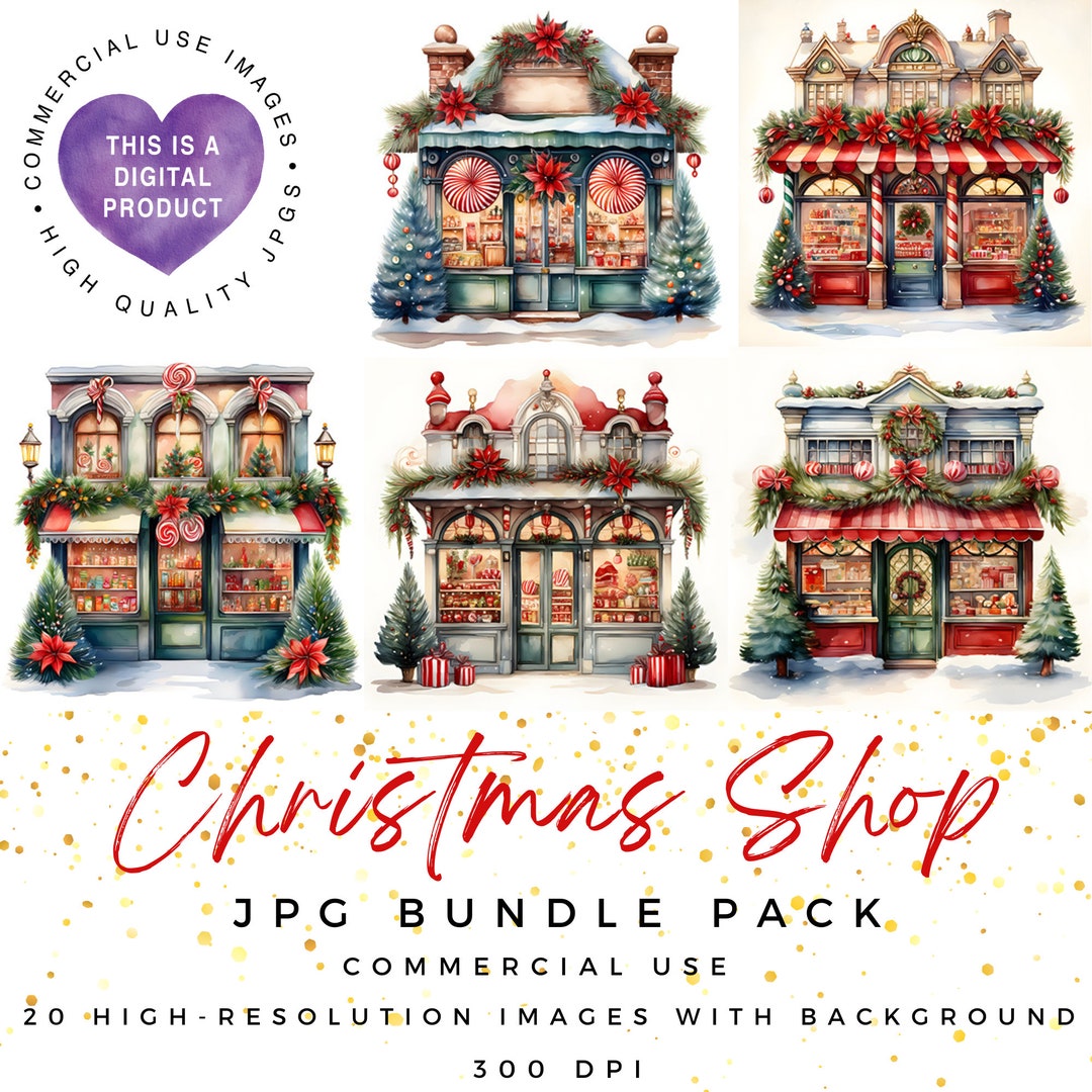 Christmas Shop Clipart | Watercolor Christmas | Vintage Shop | Tienda ...