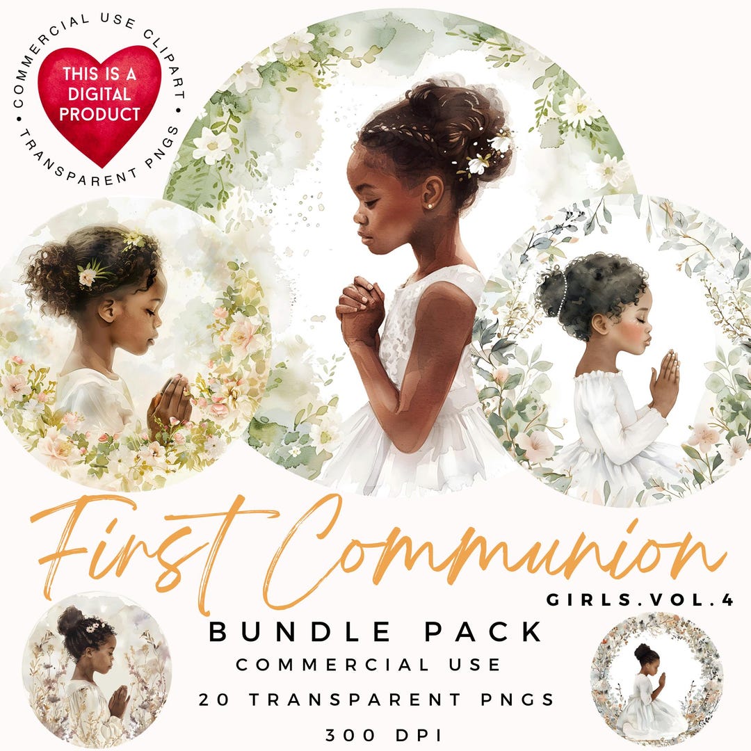 First Communion Girls Clipart: Watercolor PNG Bundle (digital Download ...