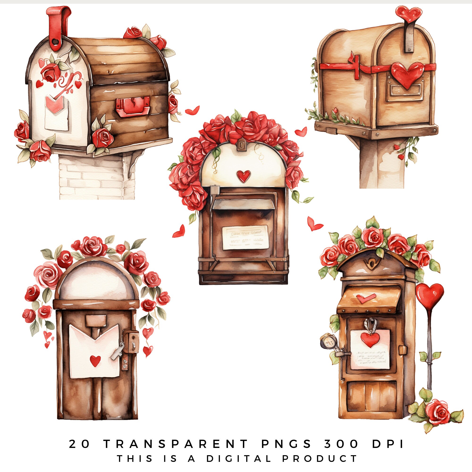 Watercolor Letterbox Clipart Watercolor Flowers Heart Clipart Valentine ...