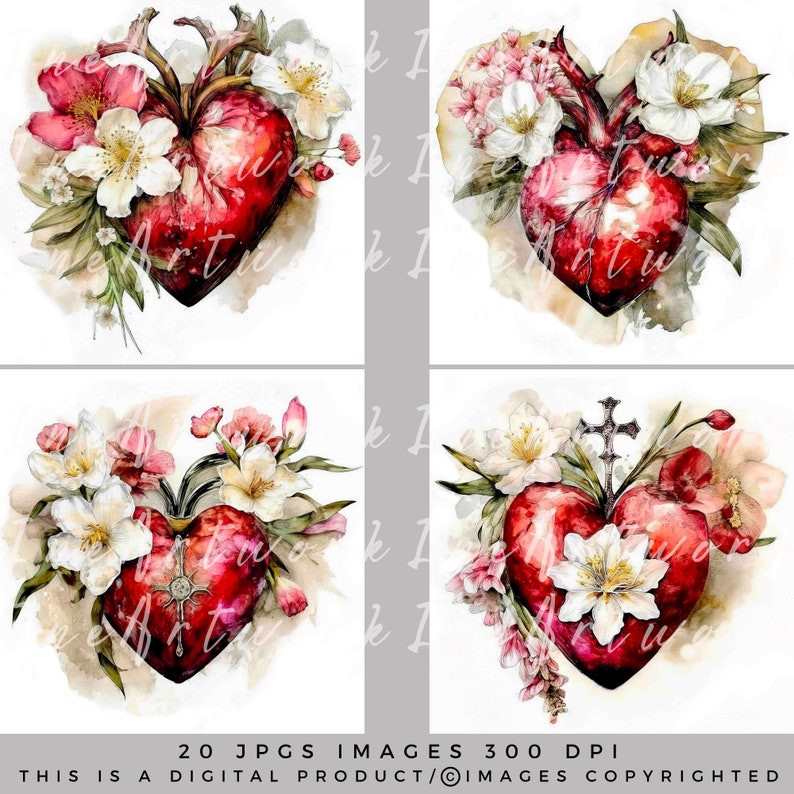Sacred Heart Clipart Religious Clipart Watercolor Heart High Quality ...
