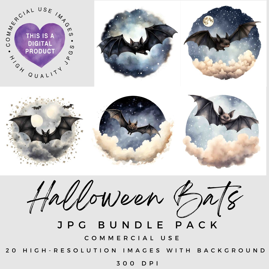 Watercolor Bat Clipart: Halloween Gothic JPG Images (digital Download ...