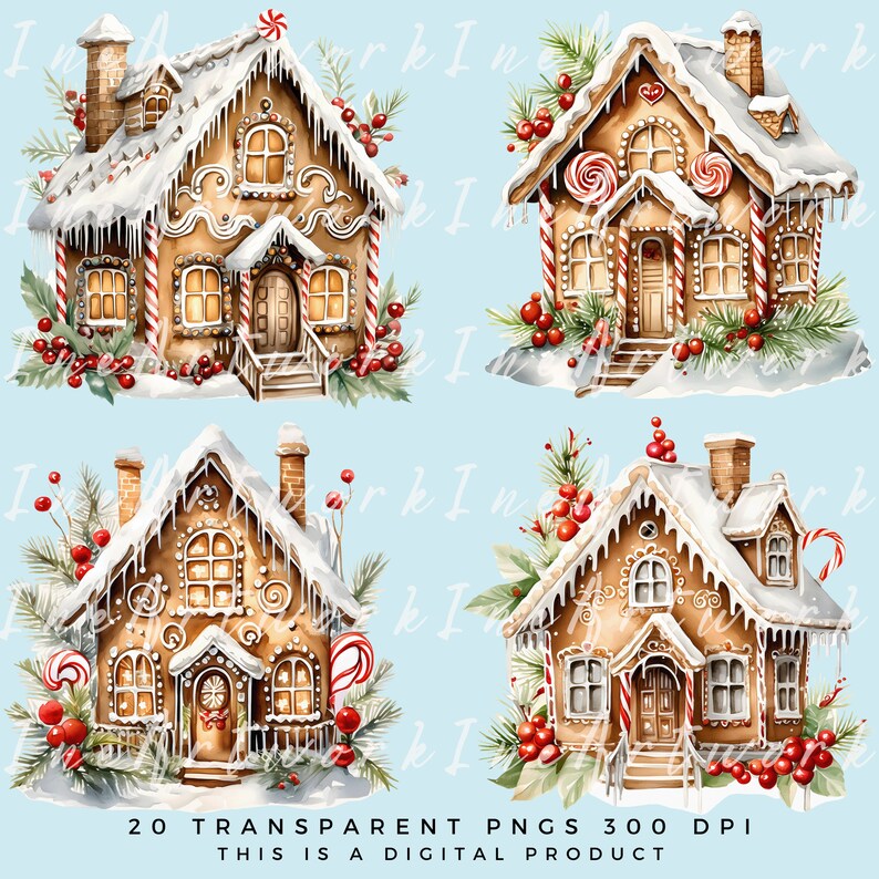 Watercolor Gingerbread Houses Clipart | Christmas PNG (digital Download ...
