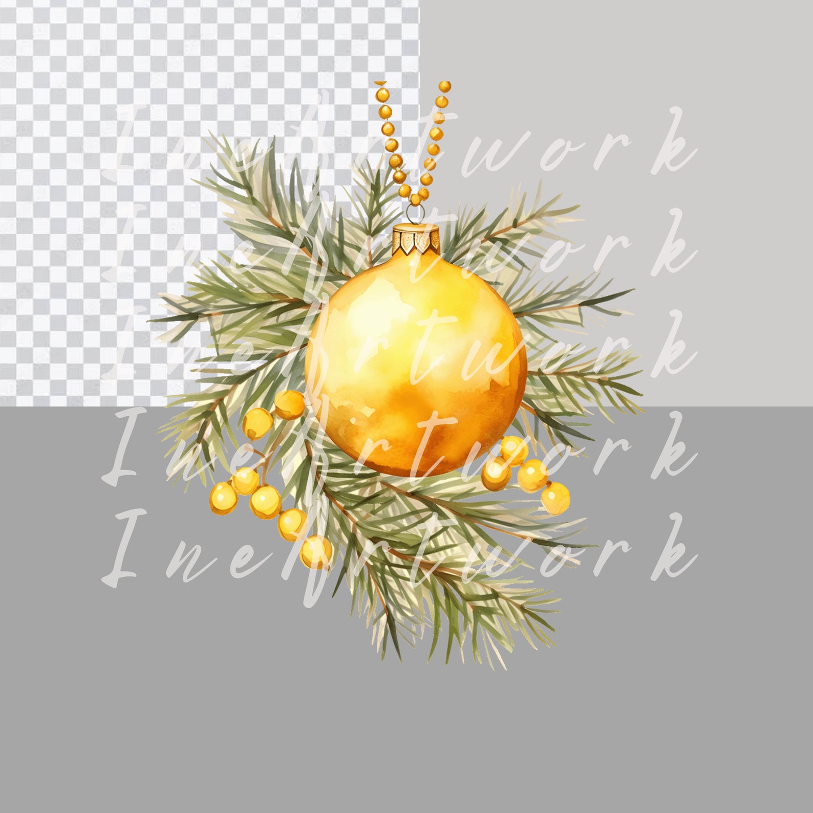 Yellow Christmas Baubles Clipart: Watercolor Ornaments (digital ...
