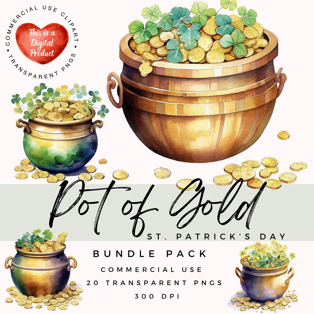 Pot of Gold Clipart Watercolor St Patrick's Day Clipart Pot of Gold ...
