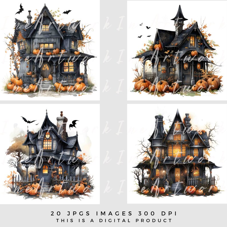 Haunted Houses Clipart | Halloween Clipart | Houses Clipart | High ...