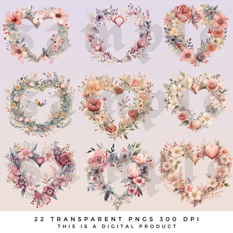 Floral Heart Clip Art for Commercial Use, Heart Blossom Clip Art ...