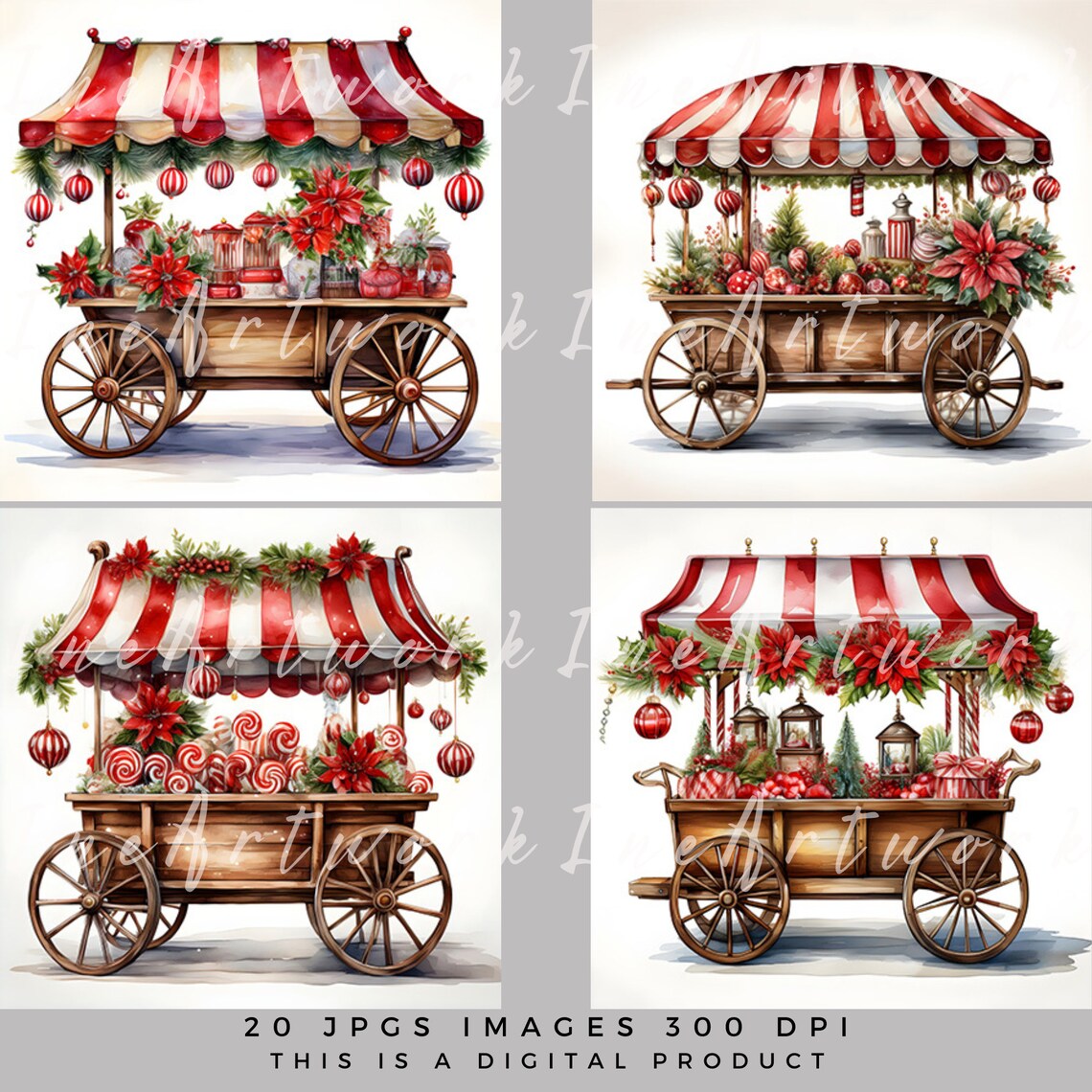 Vintage Christmas Cart Clipart: Festive Holiday Jpgs (commercial Use ...